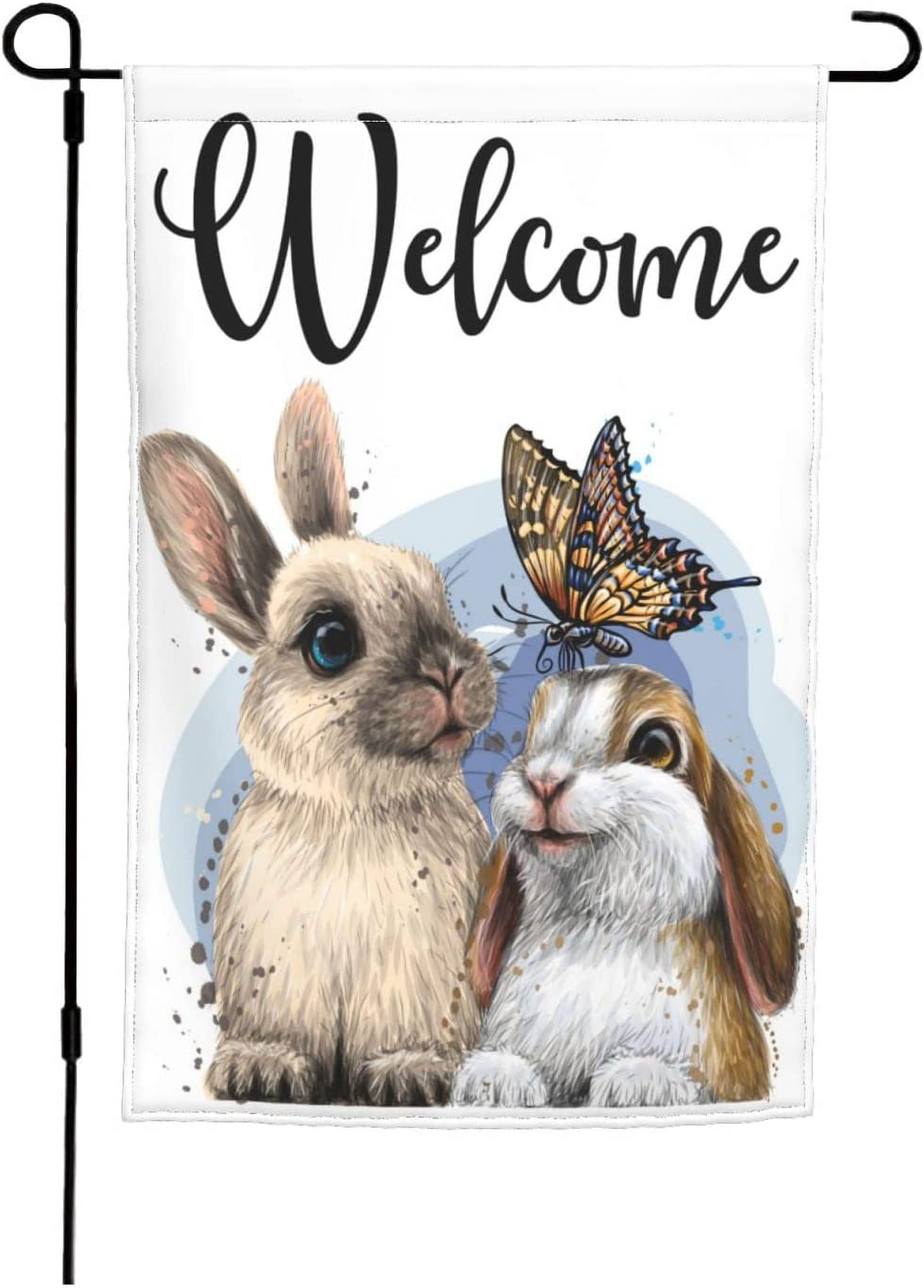 Cute Rabbit and Butterfly Garden Flags Premium Bunny Animals Design ...