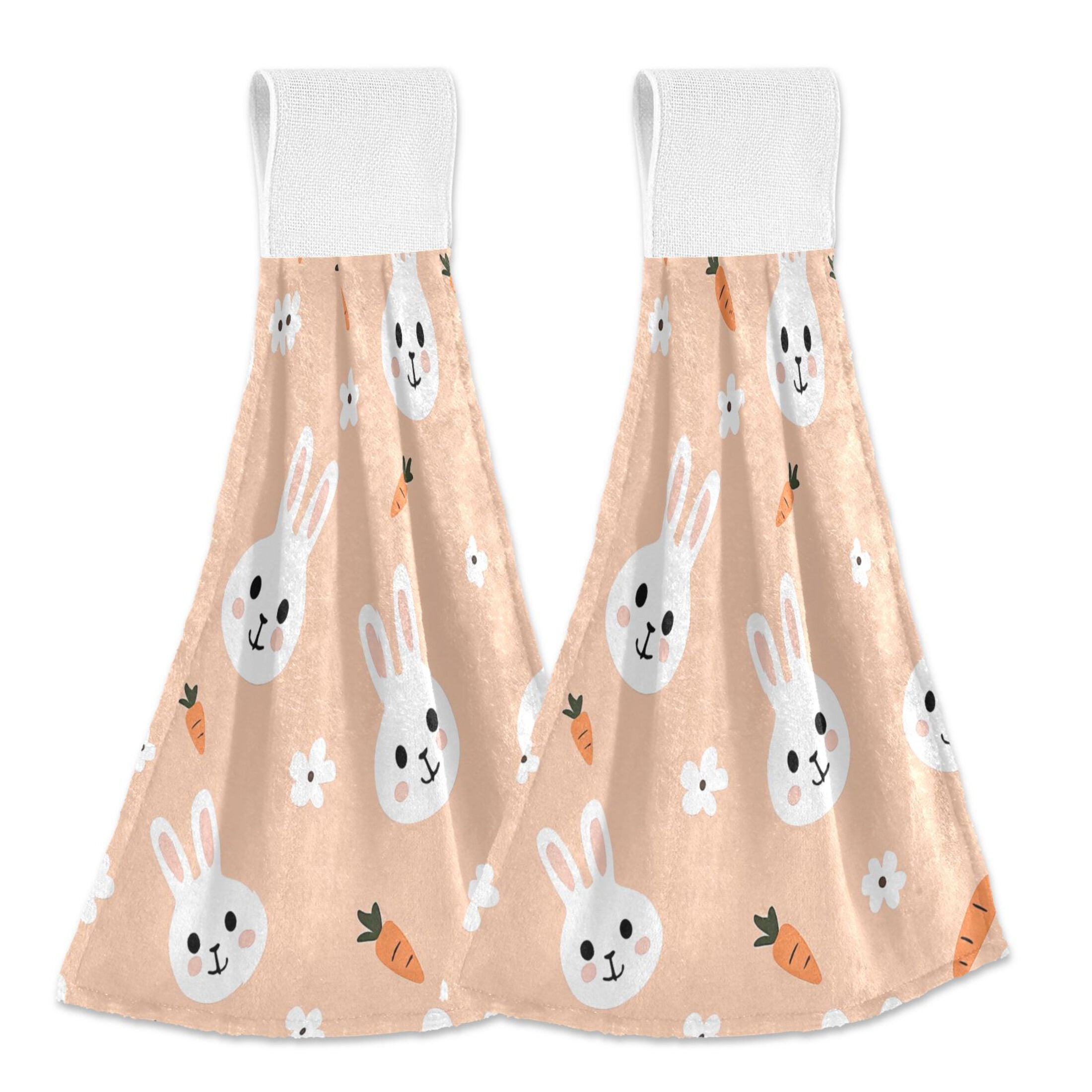 Cute Rabbit and Carrot Hand Towels 2 Pack Quick Drying Home Storage ...