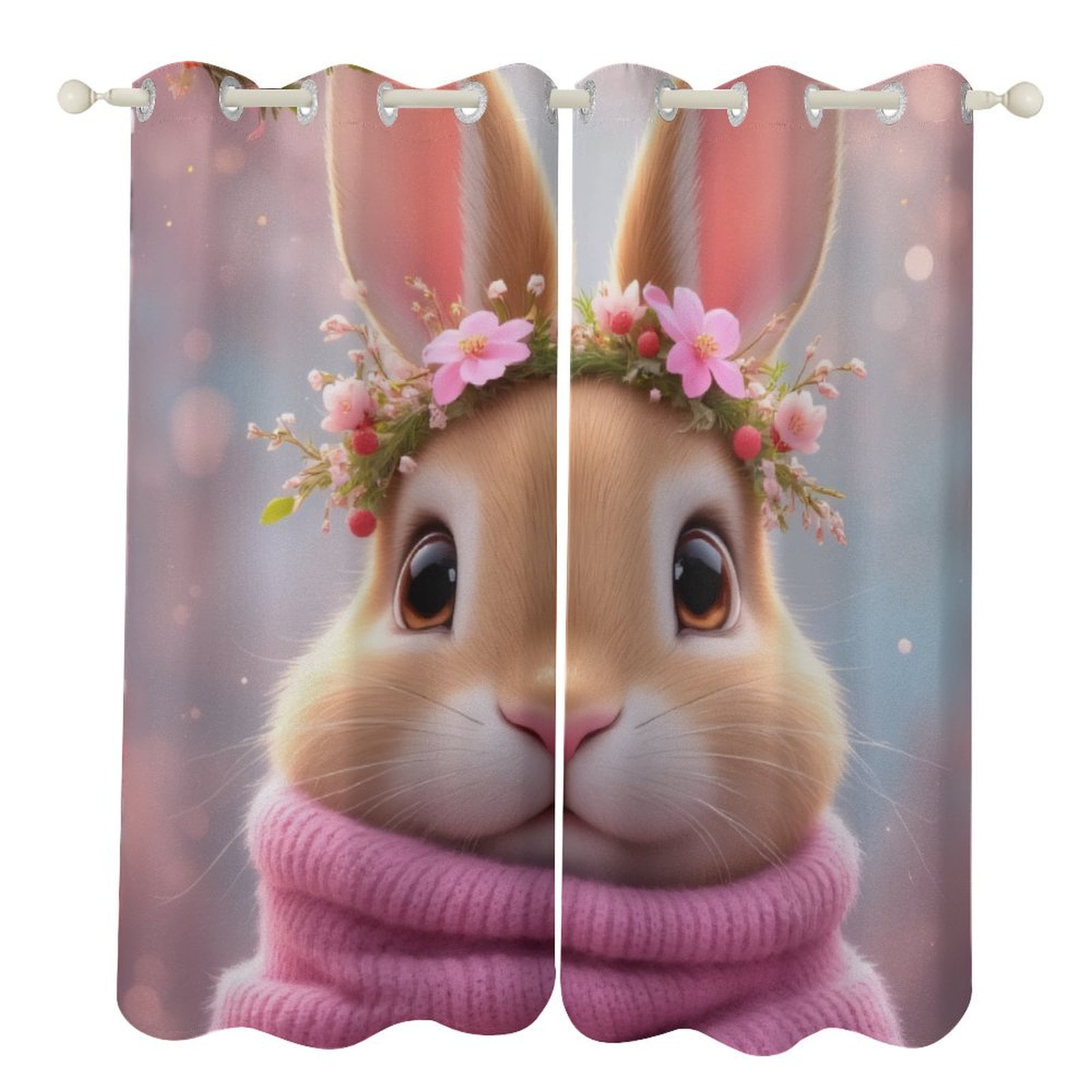 Cute Rabbit in Floral Wreath Luxury Window Curtains Blinds for Living ...