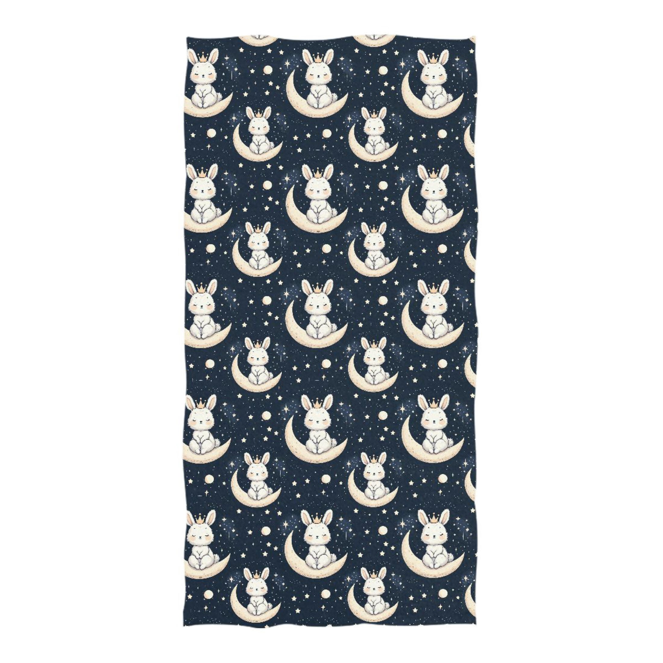 Cute Rabbit with Crown on Moon Beach Towel Oversized 74"x37" Pool ...