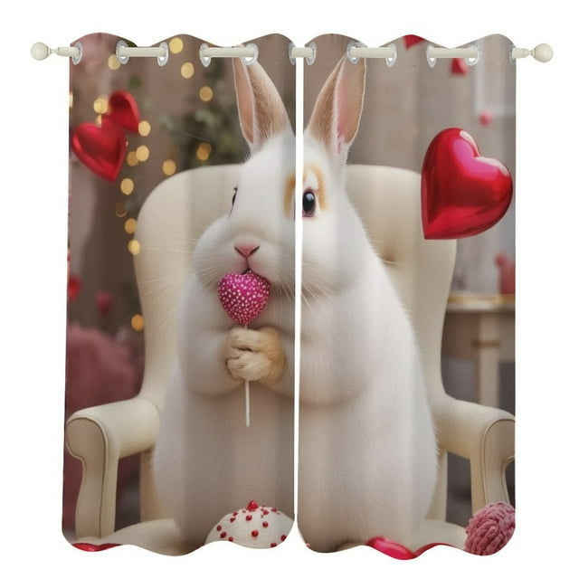 Cute Rabbit with Heart Lollipop Luxury Window Curtains Blinds for ...