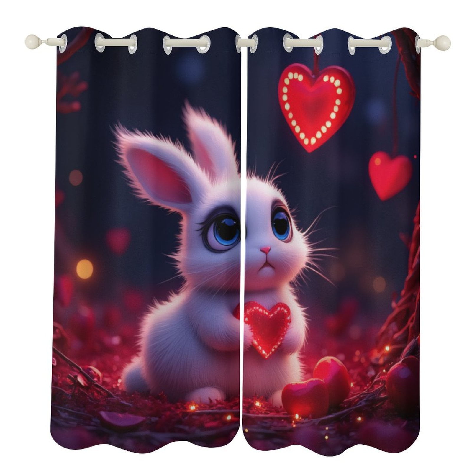 Cute Rabbit with Hearts 2 Panels Curtains for Bedroom Living Room ...