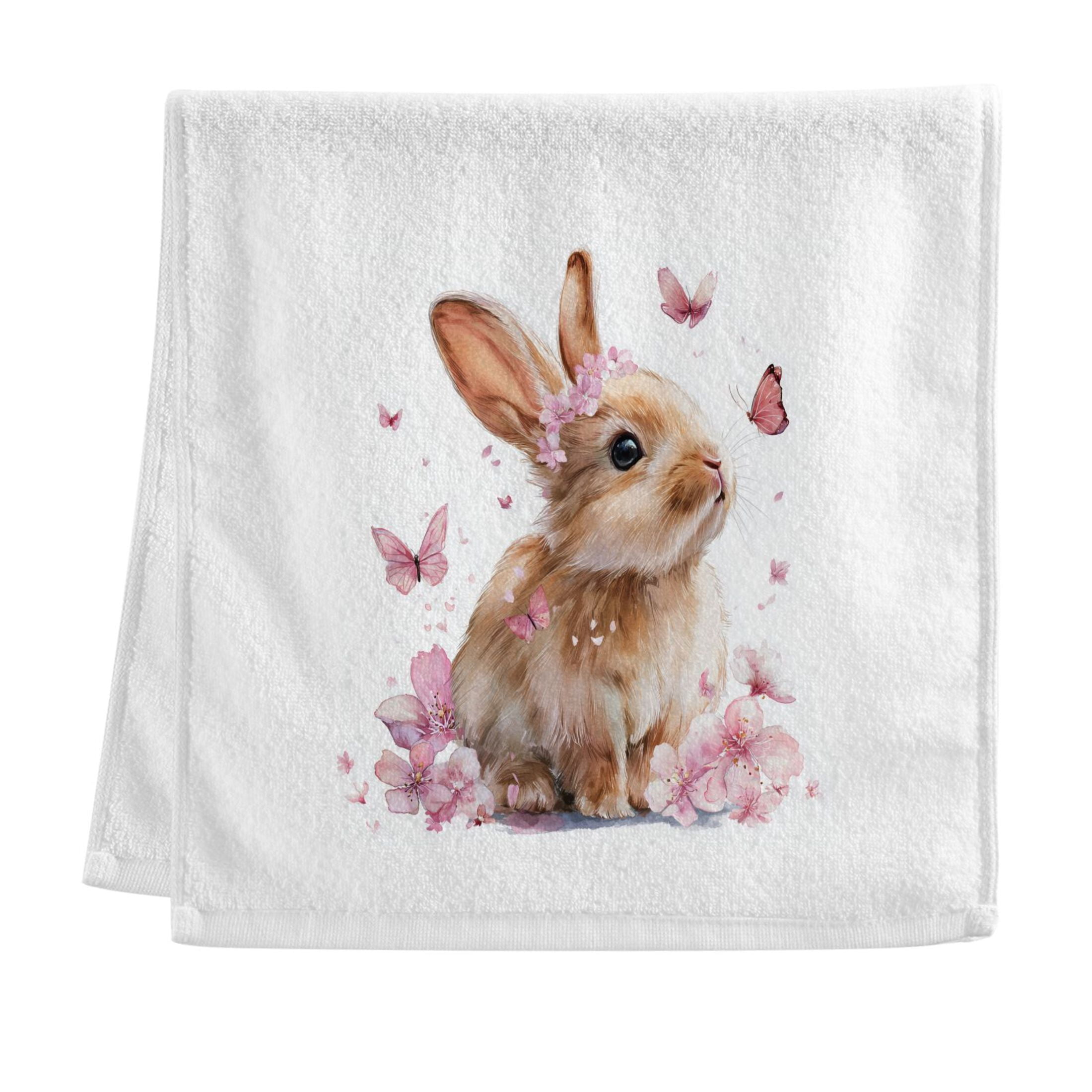 Cute Rabbit with Peach Blossom Butterflies Pure Cotton Towels Bath ...