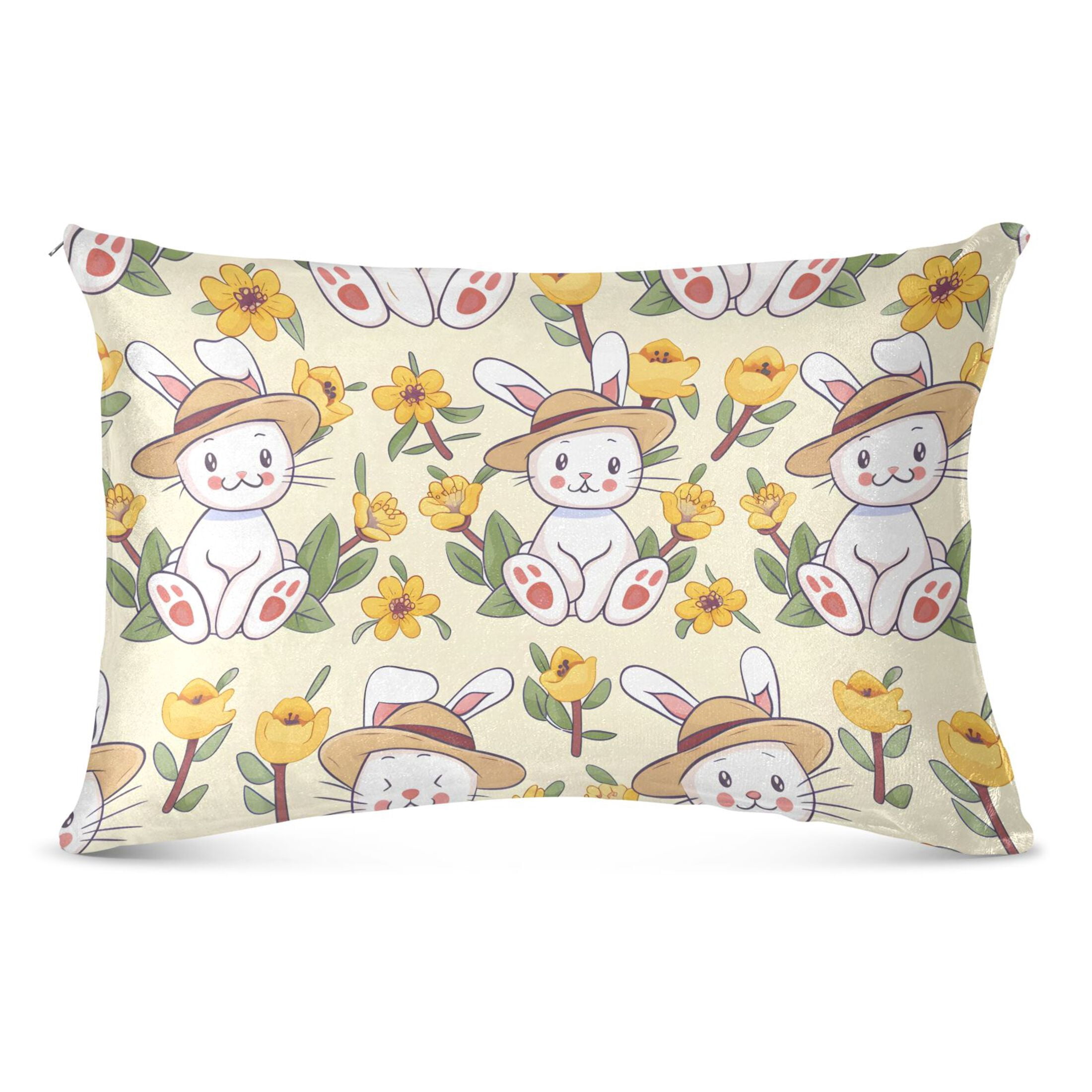 Cute Rabbit with Straw Hat Plush Pillow Cases Queen Size Ultra Soft ...