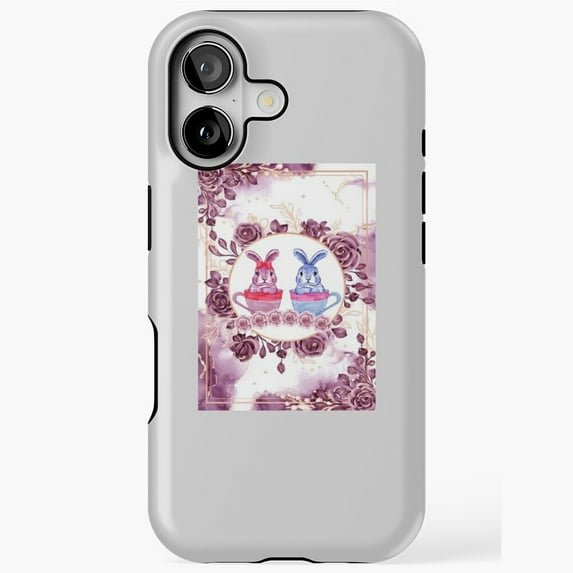 Cute Rabbits Couple with Extra Flowers Art iPhone Case 17 to 11 Pro Max ...