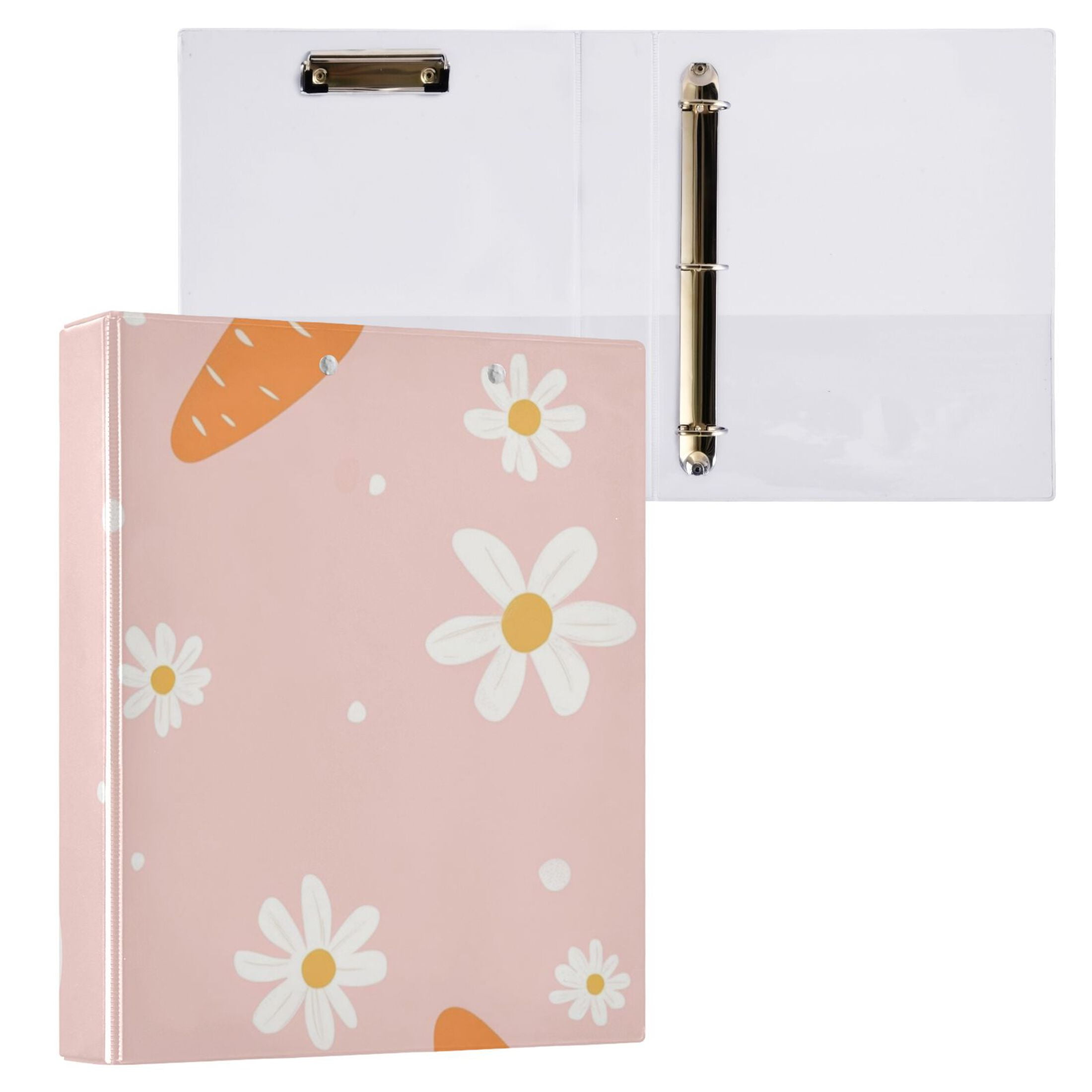 Cute Rabbits Daisies Carrots Round Ring Binder 3 Rings 1.5" Capacity ...