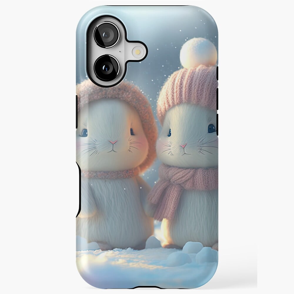 Cute Rabbits Dressed In Winter Clothes iPhone Case 17 through 11 Pro ...