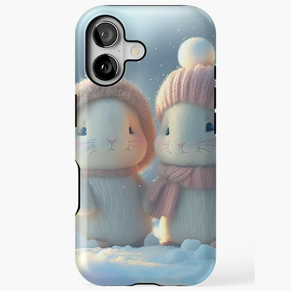 Cute Rabbits Dressed In Winter Clothes iPhone Case 17 through 11 Pro ...