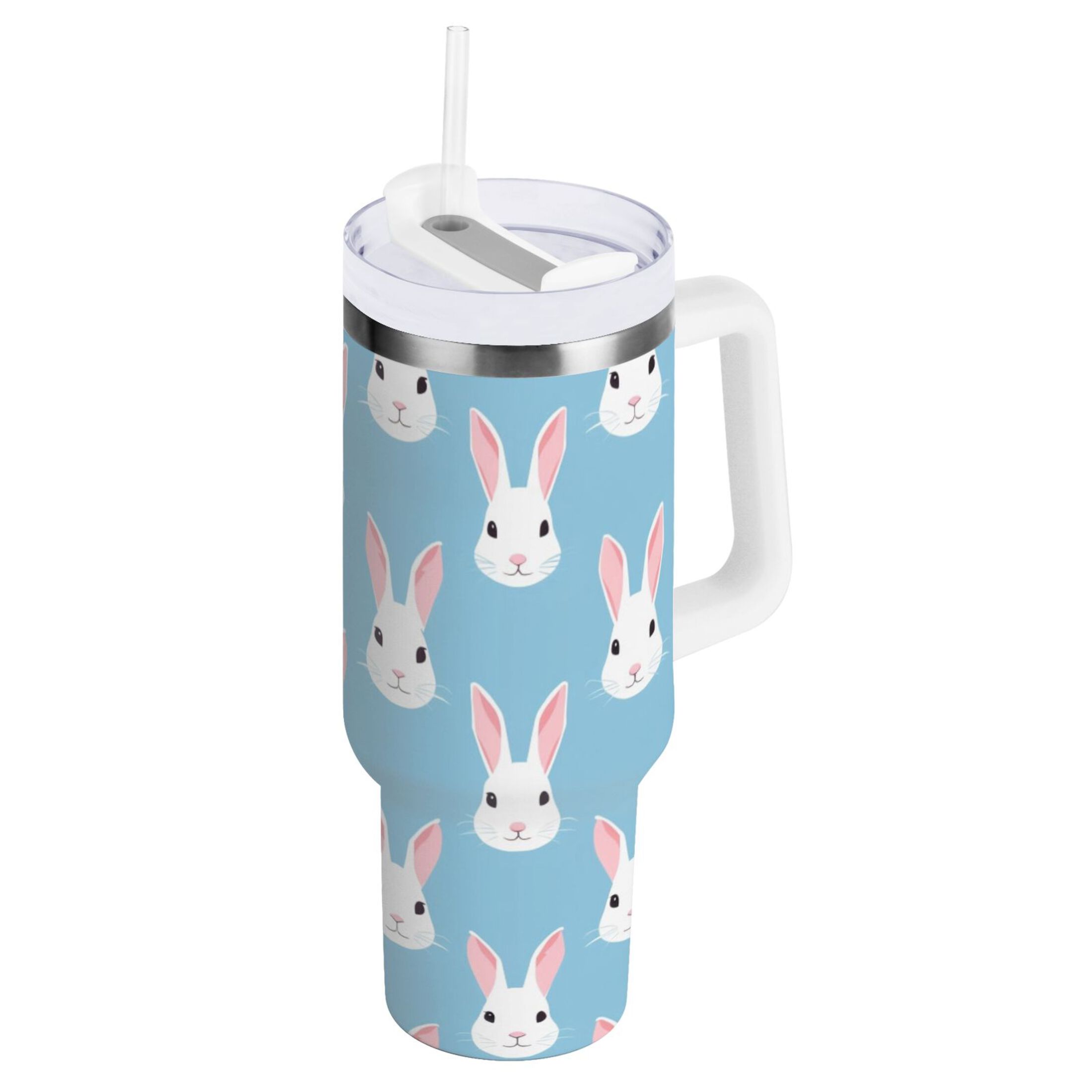 Cute Rabbits Face 40 oz Tumbler with Handle and Straw Lid Vacuum ...