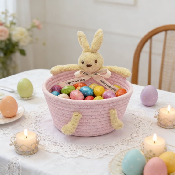Cute Rabbits Handmade Woven Basket Storage Box Miscellaneous Storage ...