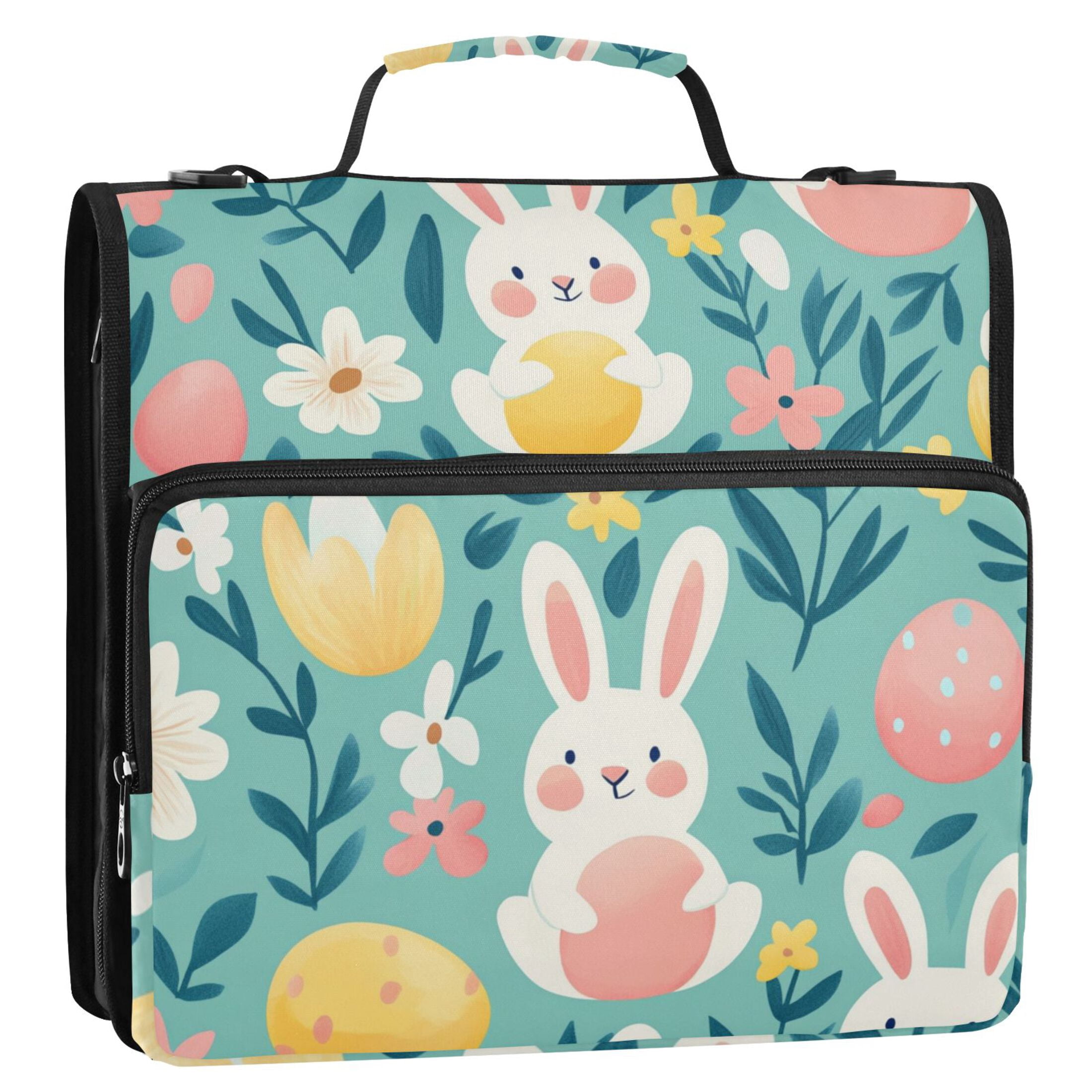 Cute Rabbits Holding Easter Eggs Binder Bag with Shoulder Strap 3 Ring ...