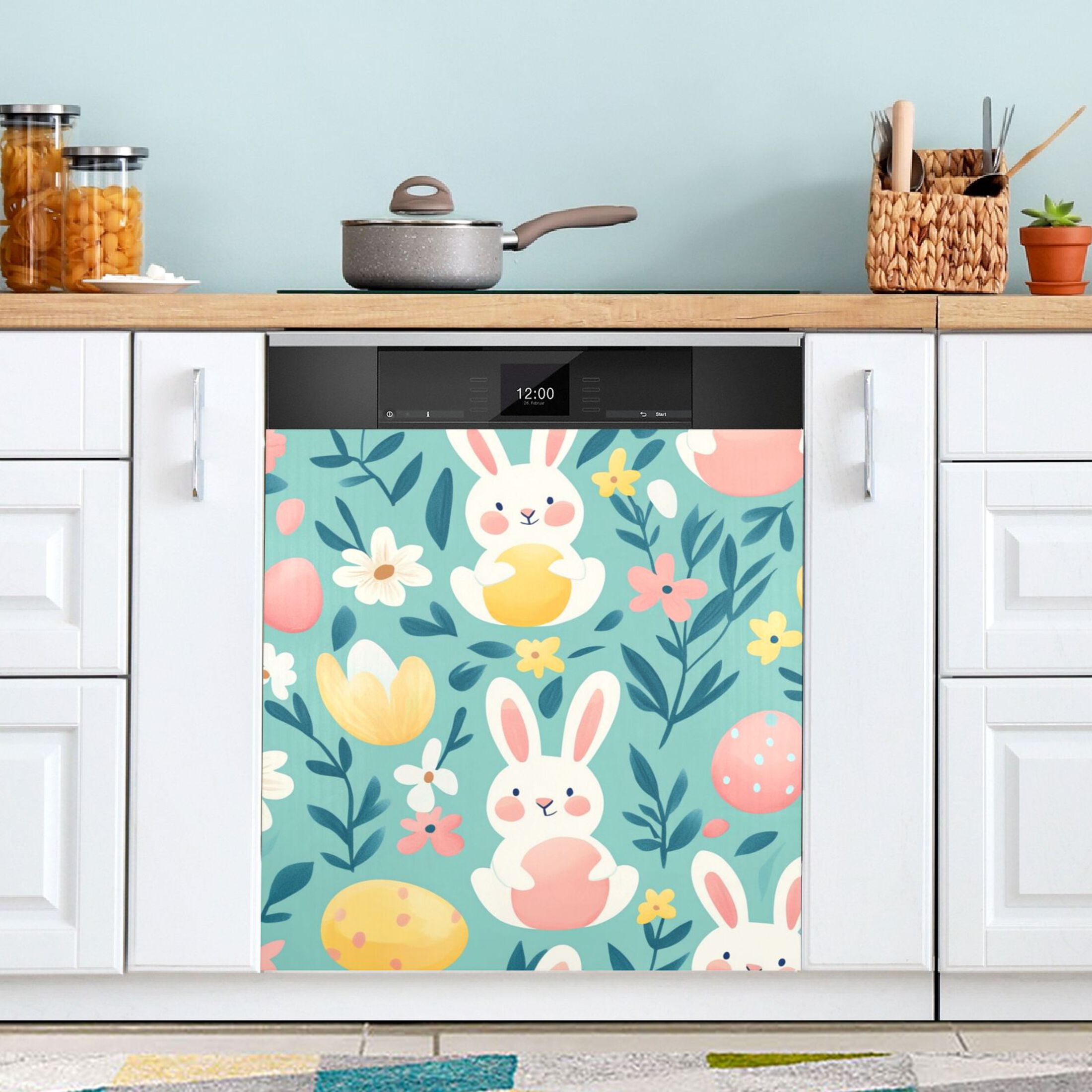 Cute Rabbits Holding Easter Eggs Dishwasher Magnet Refrigerator ...