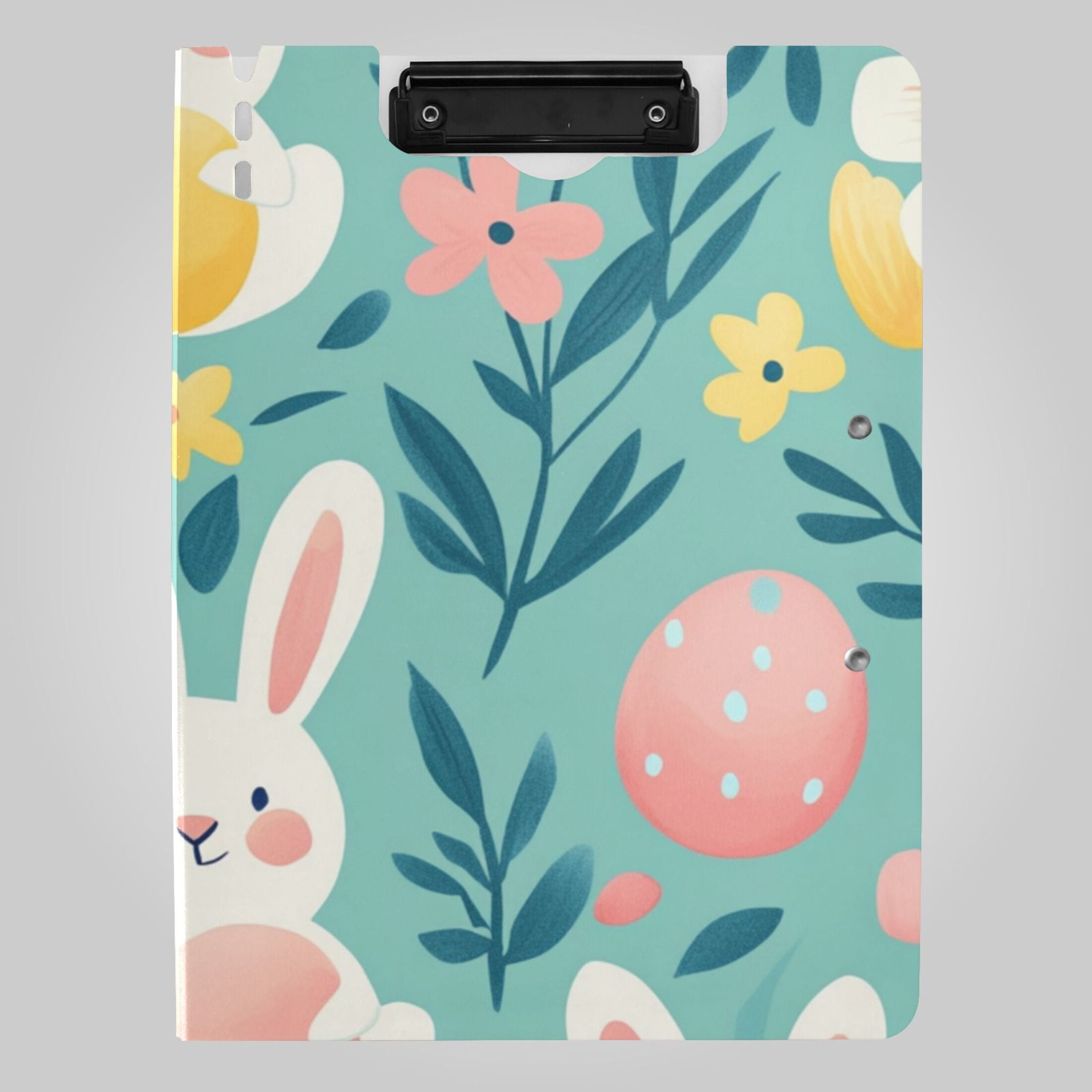 Cute Rabbits Holding Easter Eggs Foldable Binder Folder Clipboard with ...