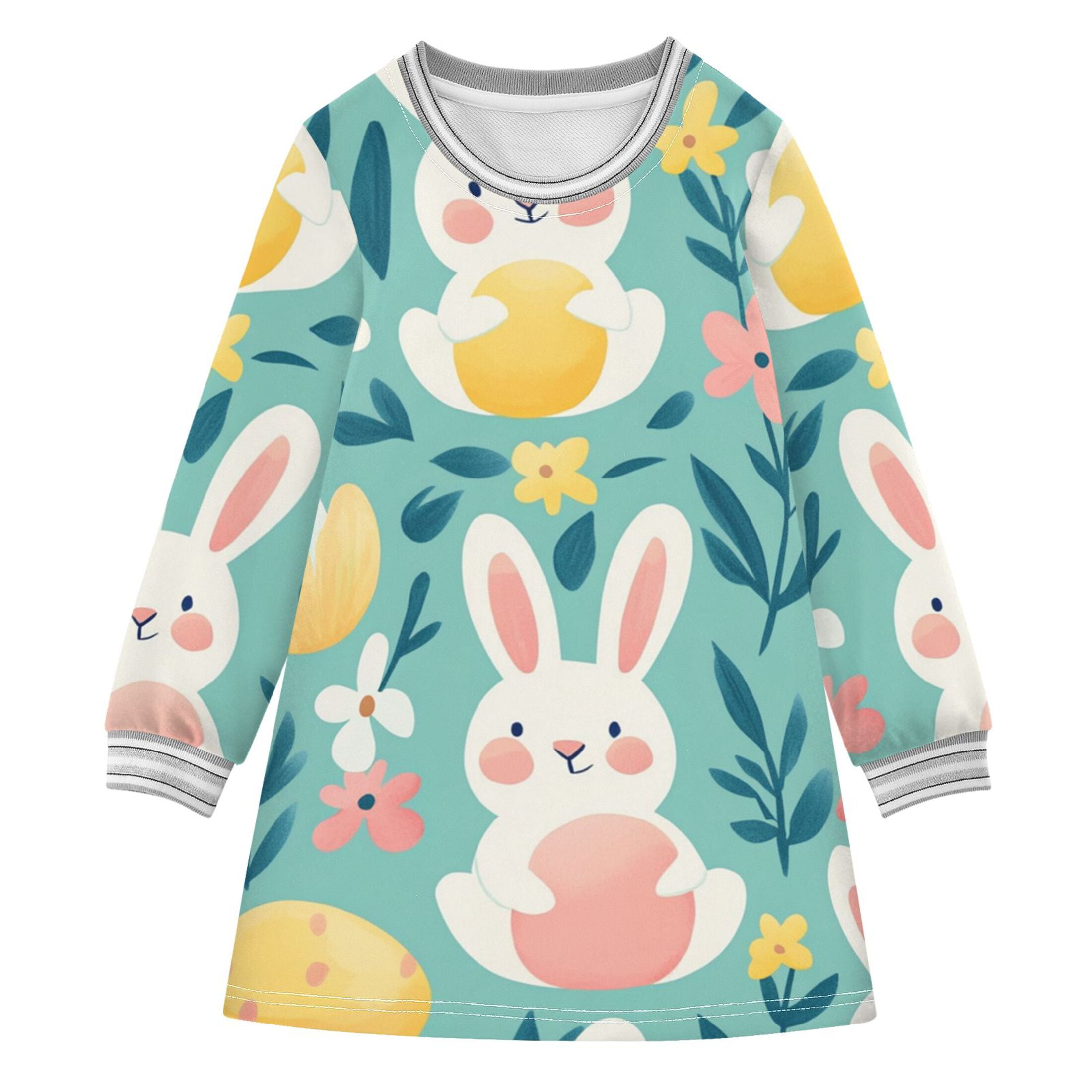 Cute Rabbits Holding Easter Eggs Long-sleeved Dress A-line Dress for 2 ...