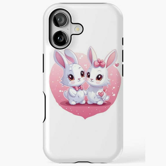 Cute Rabbits In Love Romantic Pair iPhone Case 17 11 12 13 14 15 16 Pro ...