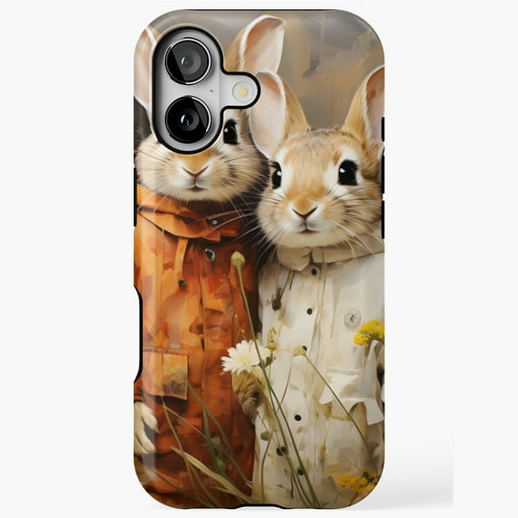 Cute Rabbits In Raincoats Wildflowers iPhone Case 17 through 11 Pro Max ...