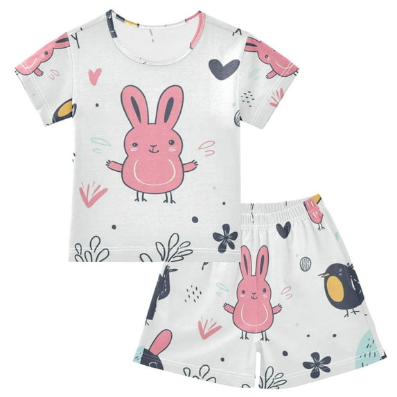 Cute Rabbits Pattern Summer Pajama Set Soft Cotton Short Sleeve ...