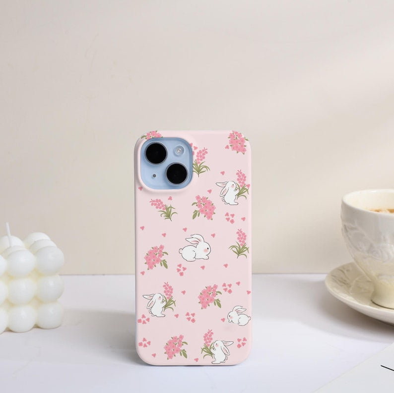 Cute Rabbits Pink Cartoon Phone Case for iPhone 11 12 13 14 15 16 Pro ...