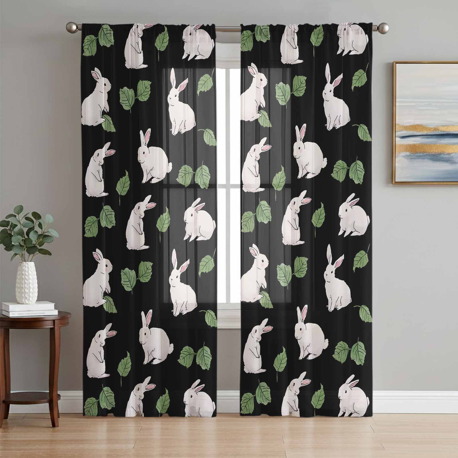 Cute Rabbits Sheer Curtains 108 Inch Length 2 Panels Set Window ...