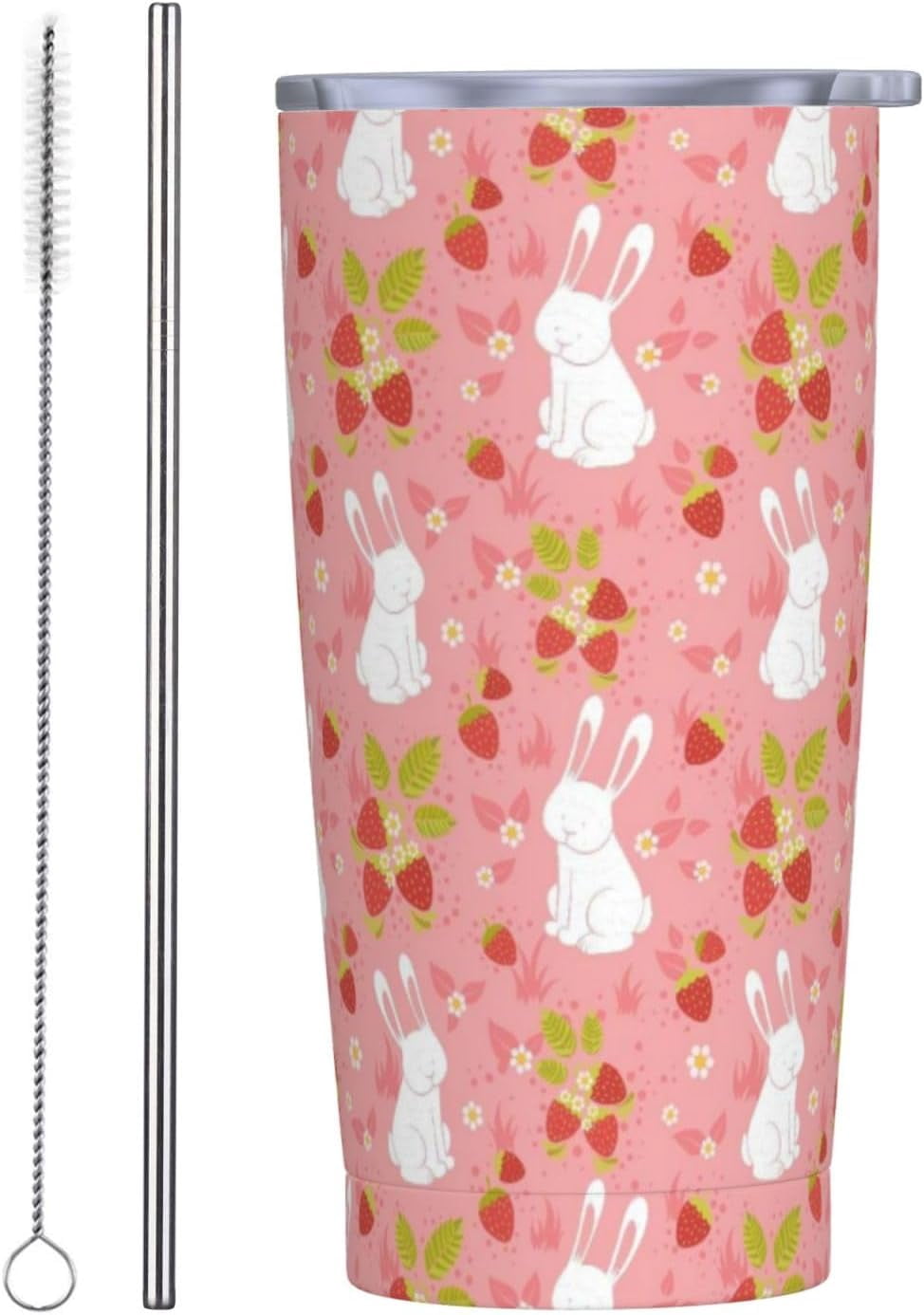 Cute Rabbits Tumbler Cup with Lid and Straw, 20 oz Stainless Steel ...