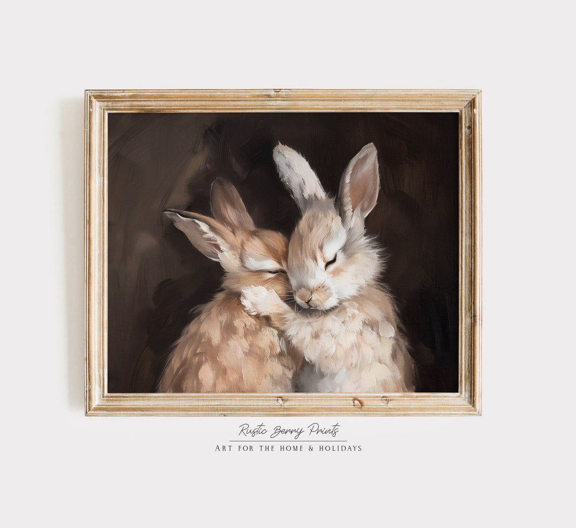 Cute Rabbits Wall Art Rabbit Friends Antique Vintage Print Bunny ...