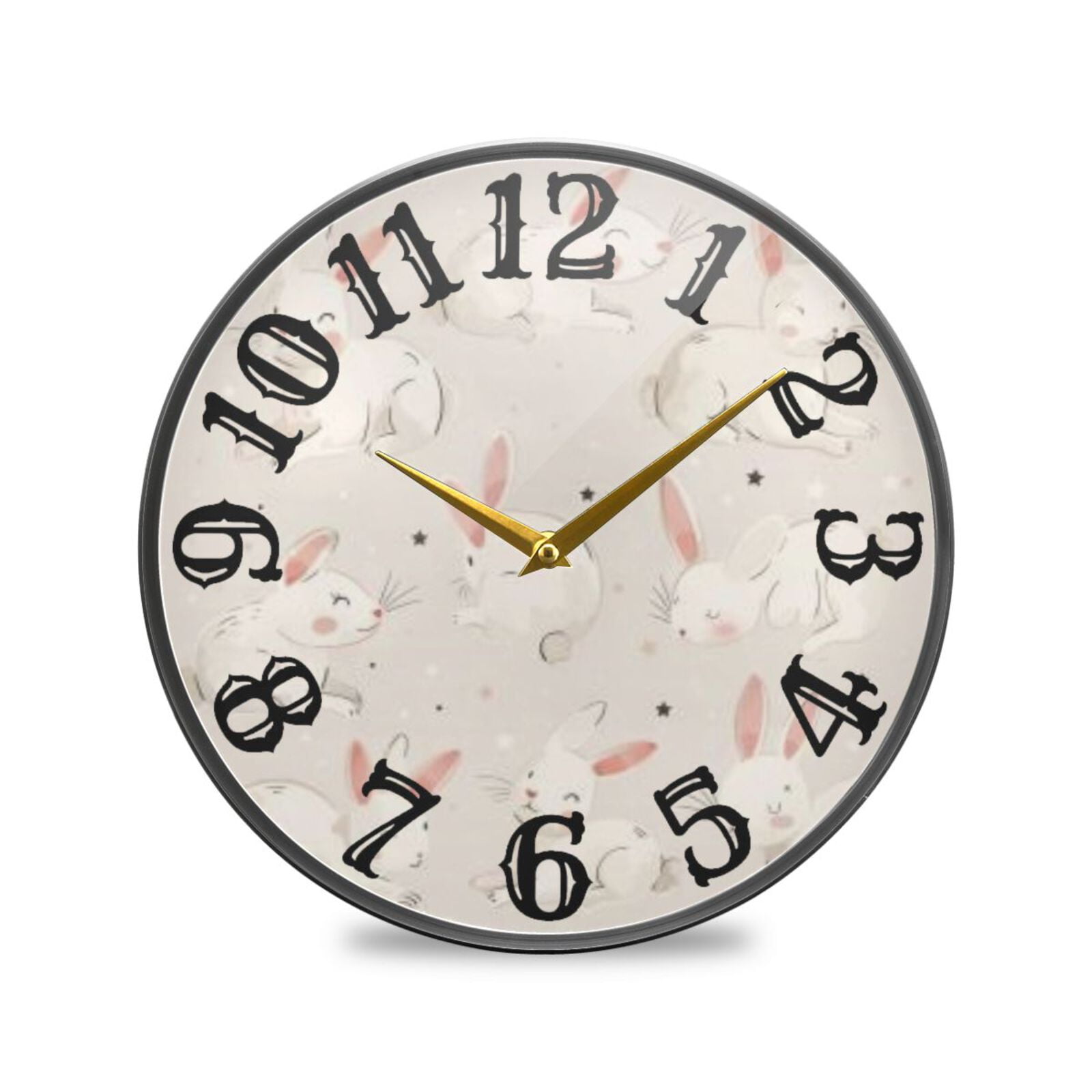 Cute Rabbits Wall Clock 10 Inch Silent Non Ticking Battery Operated ...