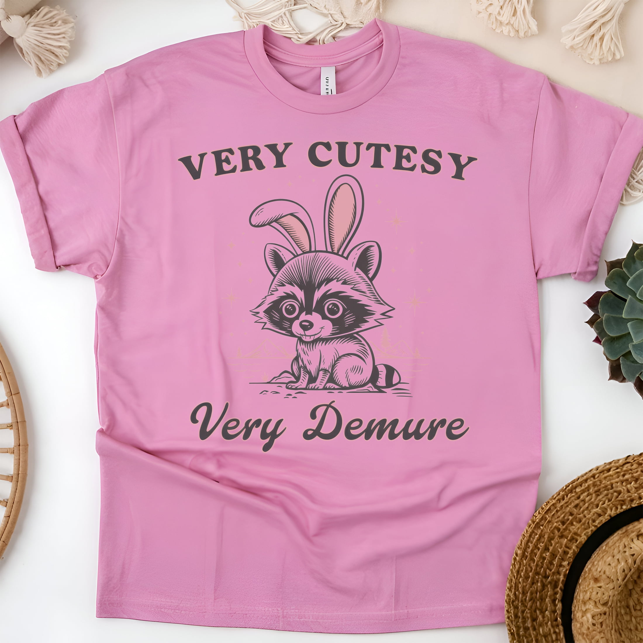 Cute Raccoon Bunny Ears T-Shirt, Very Cutesy Very Demure Tee , Azalea ...