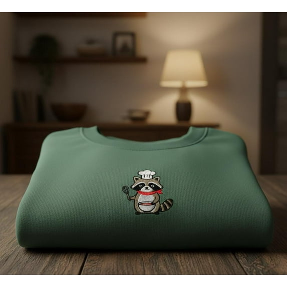 Cute Raccoon Chef Embroidered Sweatshirt – Mini Kitchen Animal Stitch ...