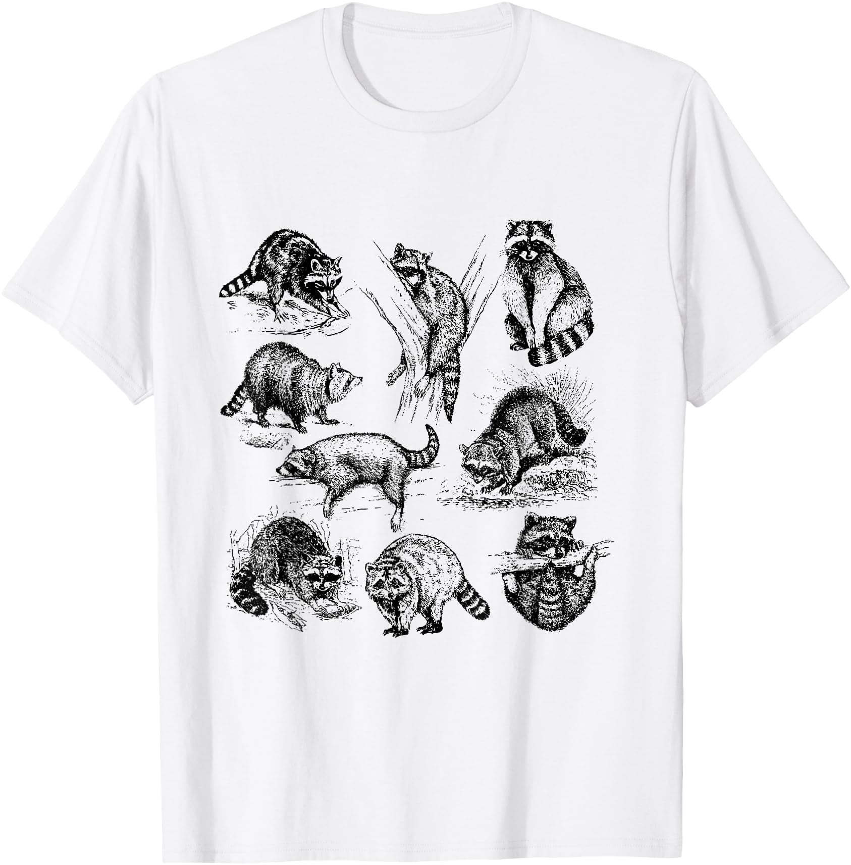 Cute Raccoon Drawing Racoon Portrait Sketch Wild Trash Panda T-Shirt ...
