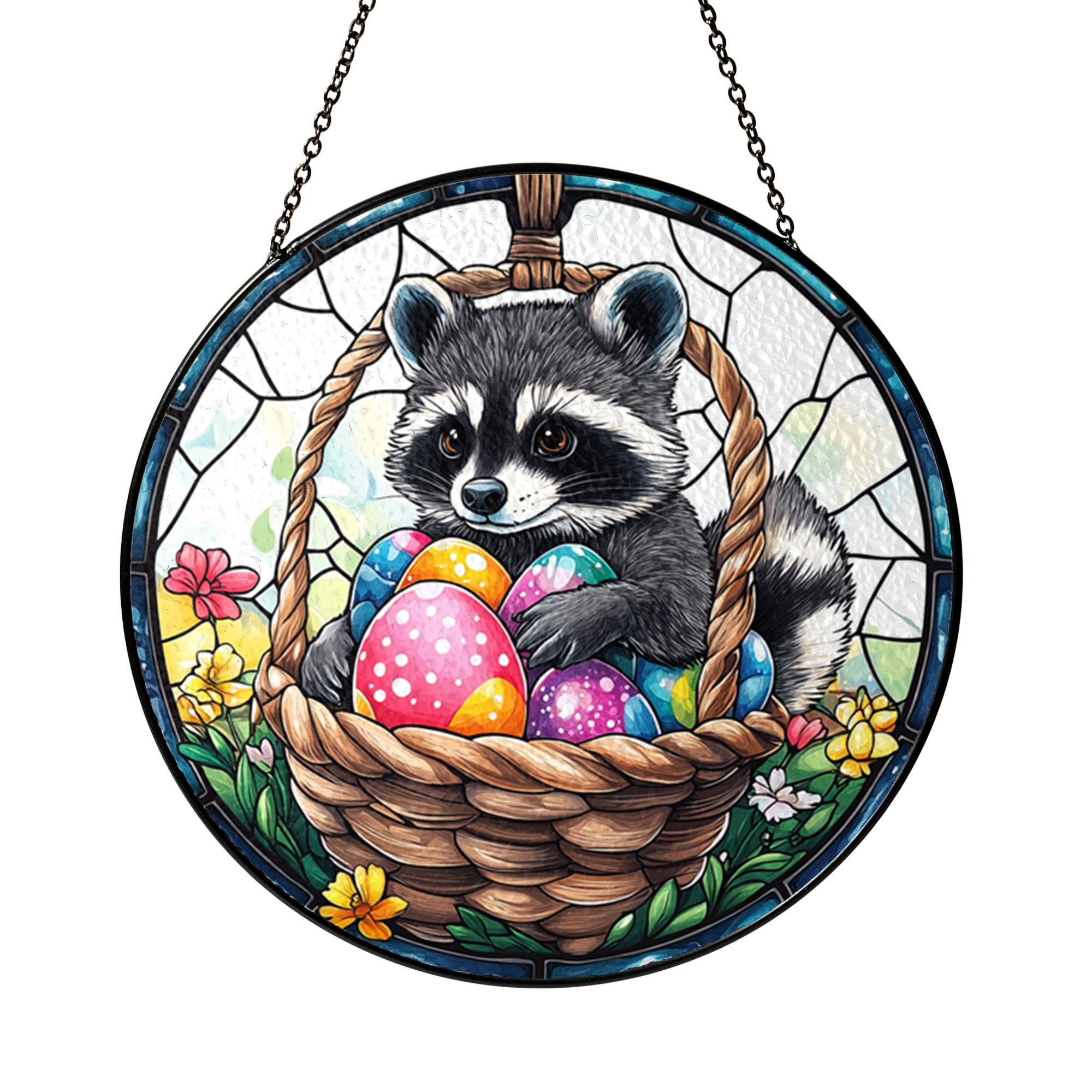 Cute Raccoon Easter Decorative Stained Glass Style Suncatcher Window ...