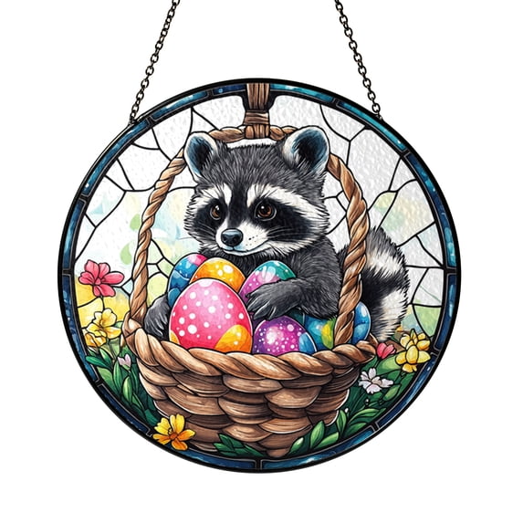 Cute Raccoon Easter Decorative Stained Glass Style Suncatcher Window ...