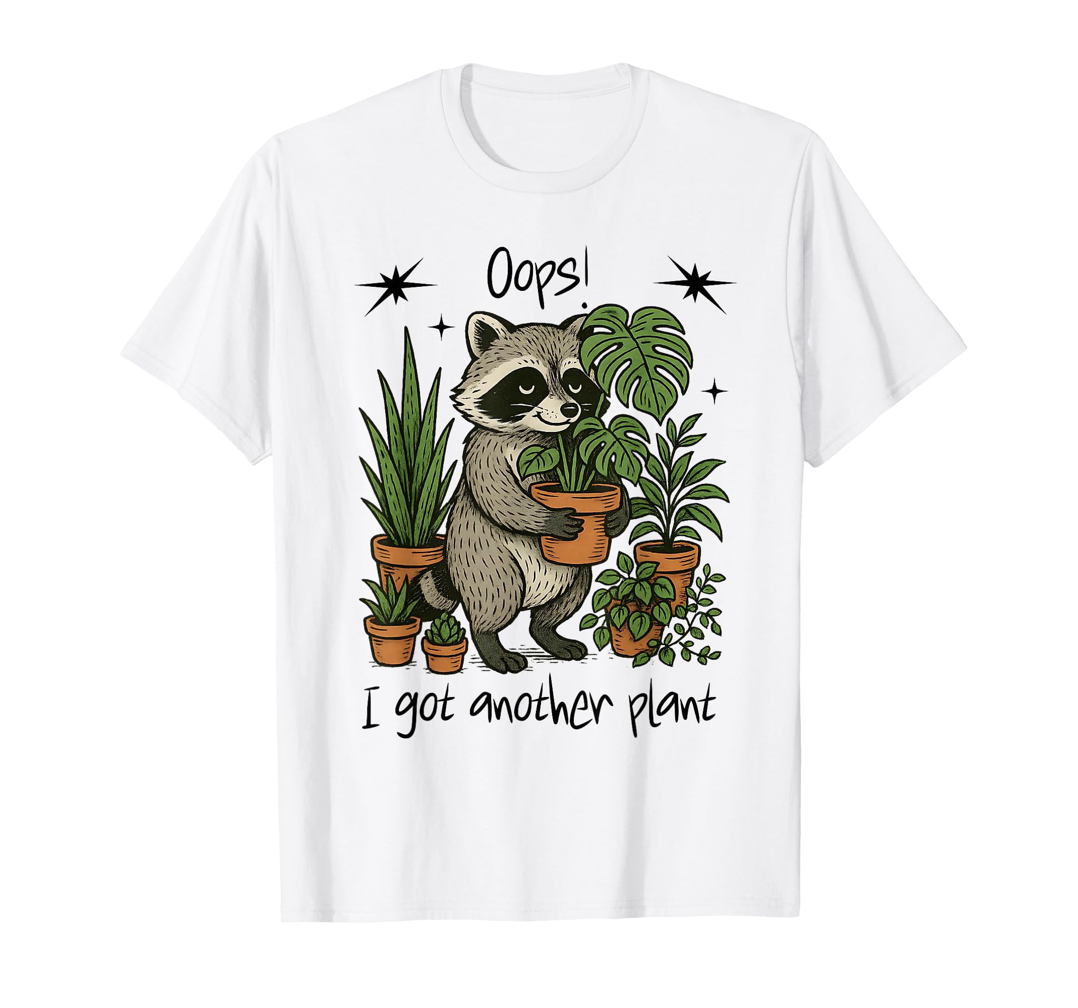 Cute Raccoon Holding Plant T-Shirt for Gardening Enthusiasts and Plant ...
