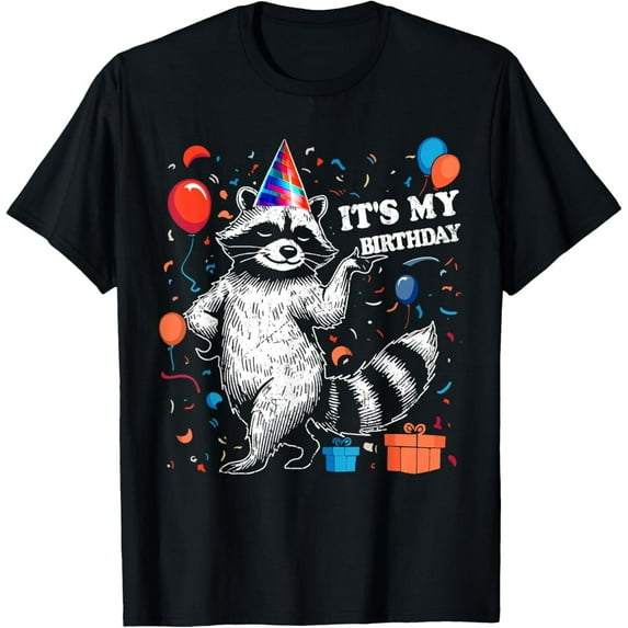 Cute Raccoon In Birthday Hat Funny Unique Racoon Bday Party T-Shirt ...