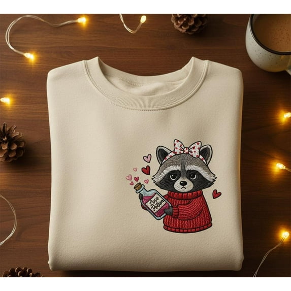 Cute Raccoon Love Potion Embroidered Sweatshirt, Valentine’s Day Gift ...