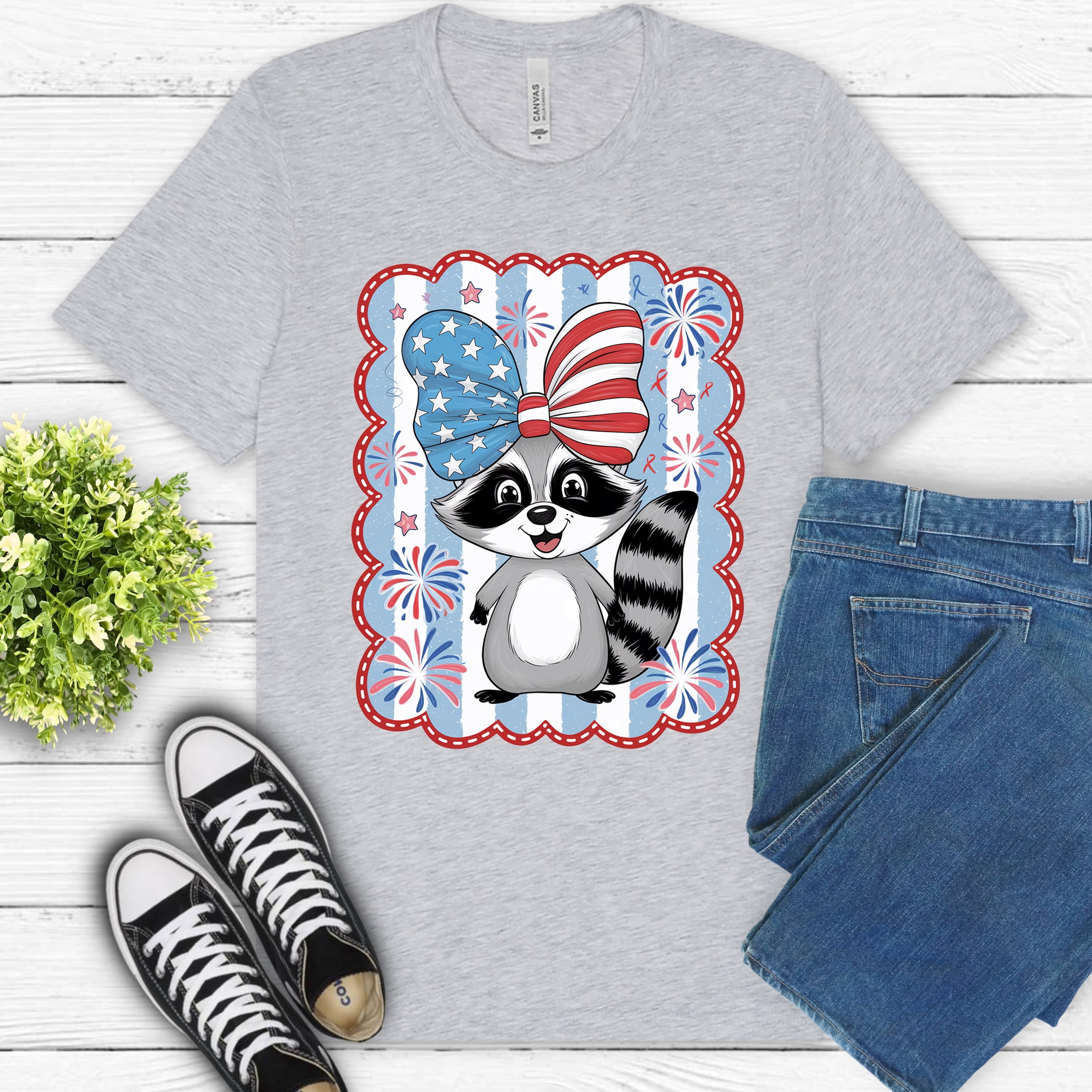Cute Raccoon Patriotic Shirt | USA Flag Bow Fireworks 4th of July T-Shirt , Ash, XL - Walmart.com