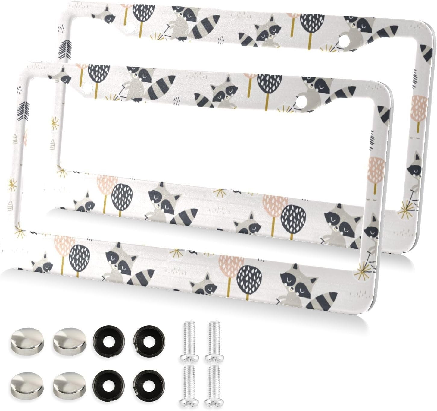 Cute Raccoon Riding A Bike License Plate Frame - 2 Pack Universal ...