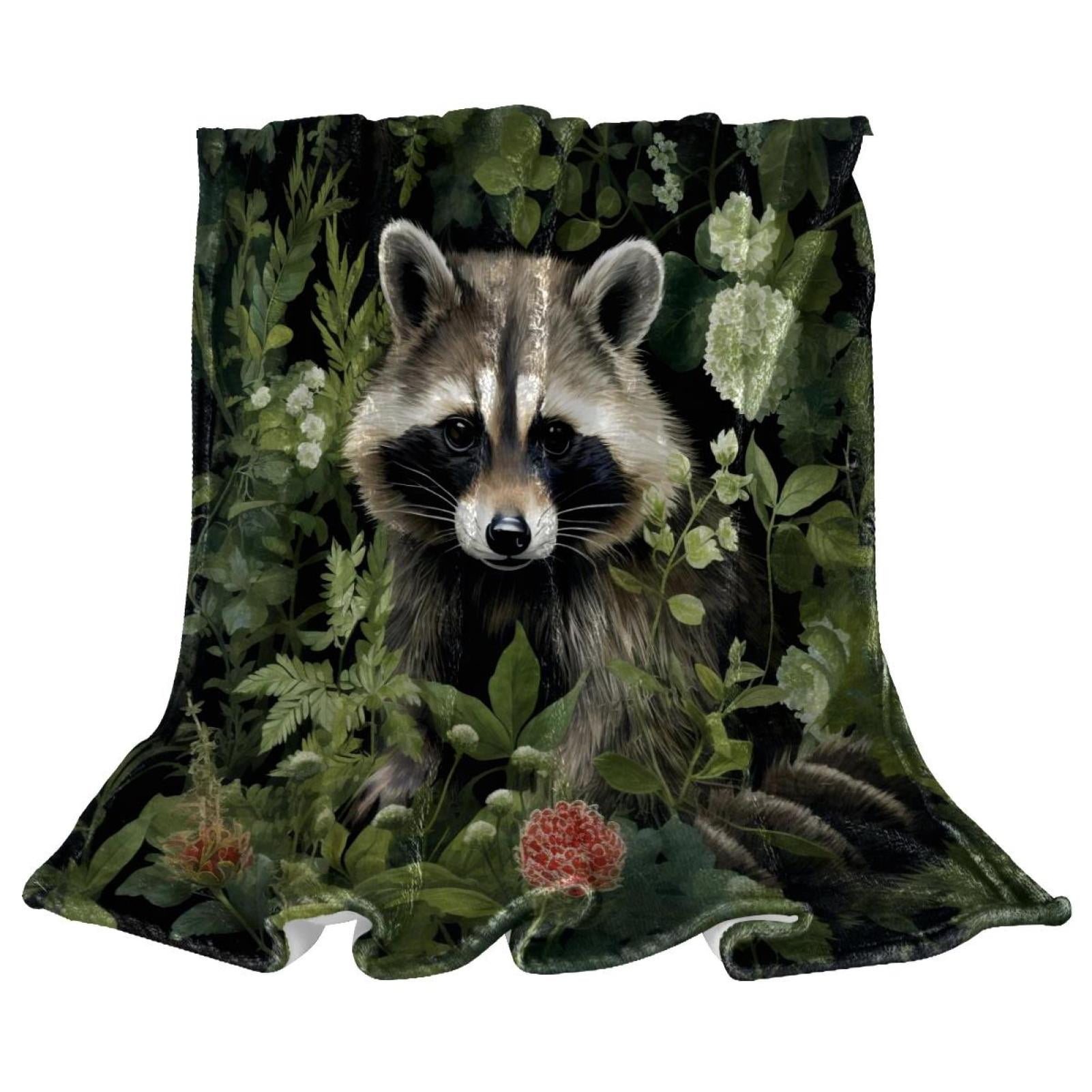 Cute Raccoon Soft Throw Blanket Cozy Fleece Sofa Bed Couch Blankets for ...