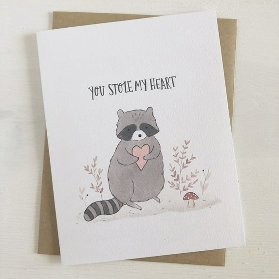 Cute Raccoon Valentine Card – "You Stole My Heart" Design – Blank ...