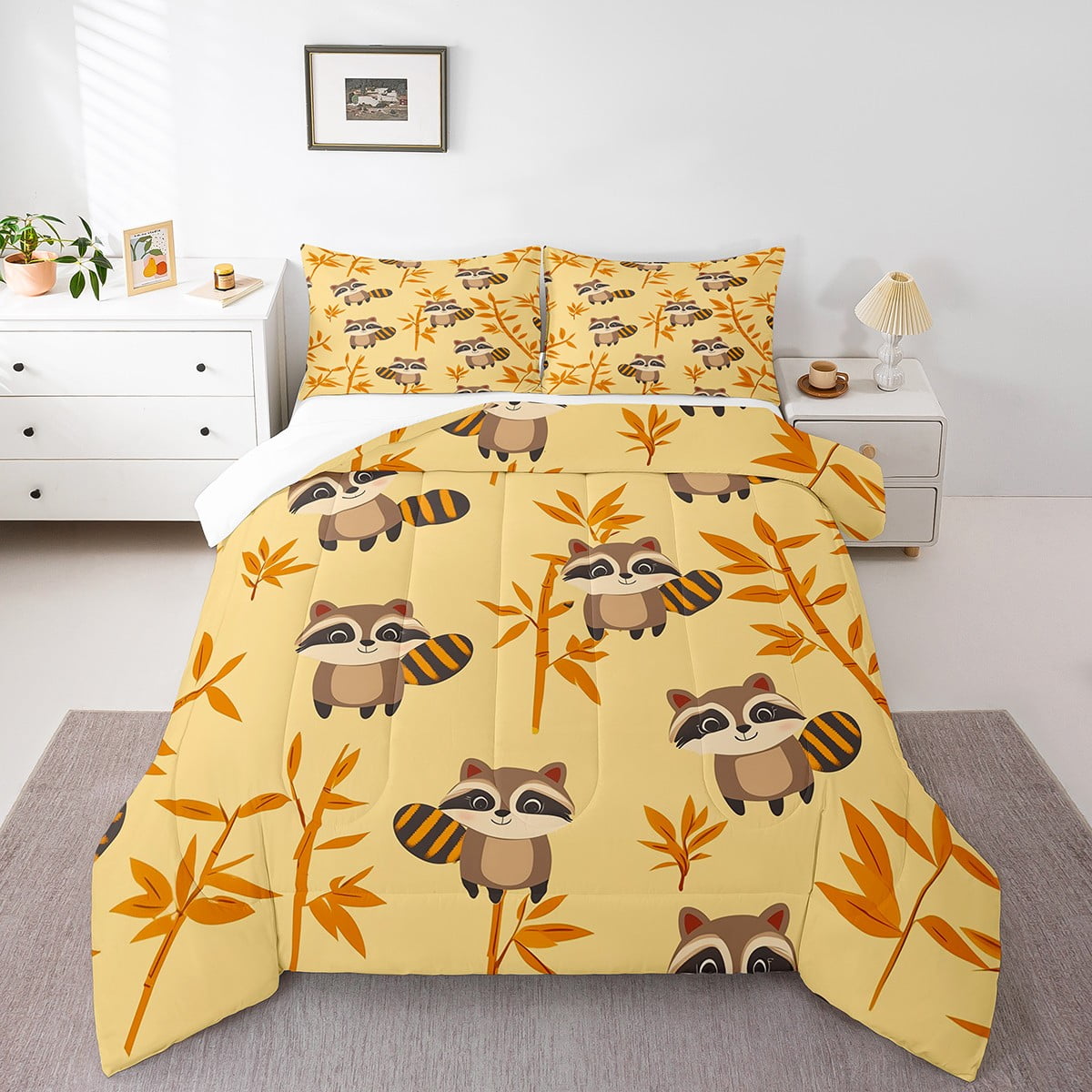 Cute Raccoons Bedding Set Cartoon Raccoon Wildlife Comforter Set King ...