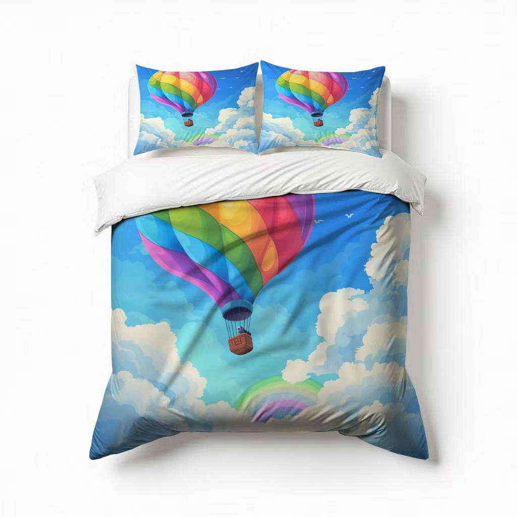 Cute Rainbow Hot Air Balloon Bedding Set 3 Pcs Soft Microfiber Quilt ...