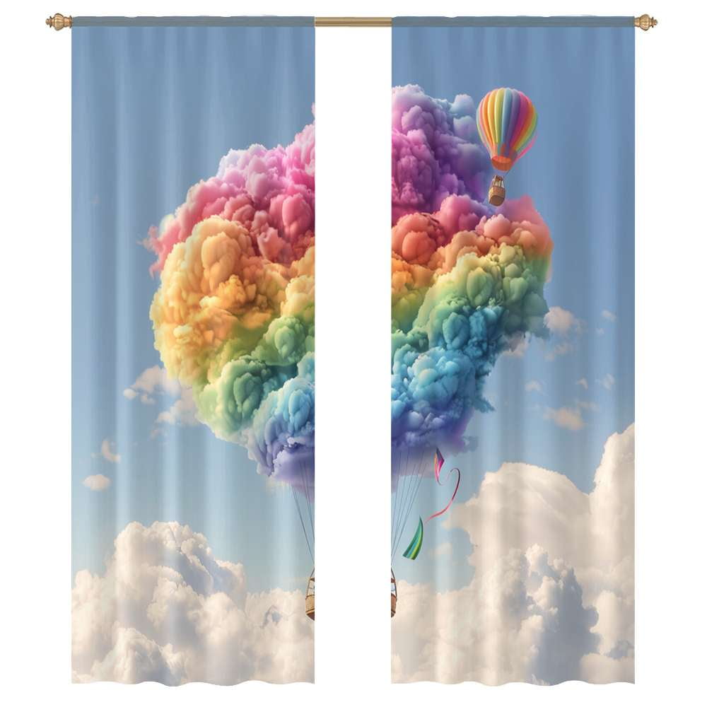 Cute Rainbow Hot Air Balloon Modern Tulle Window Curtains for Living ...
