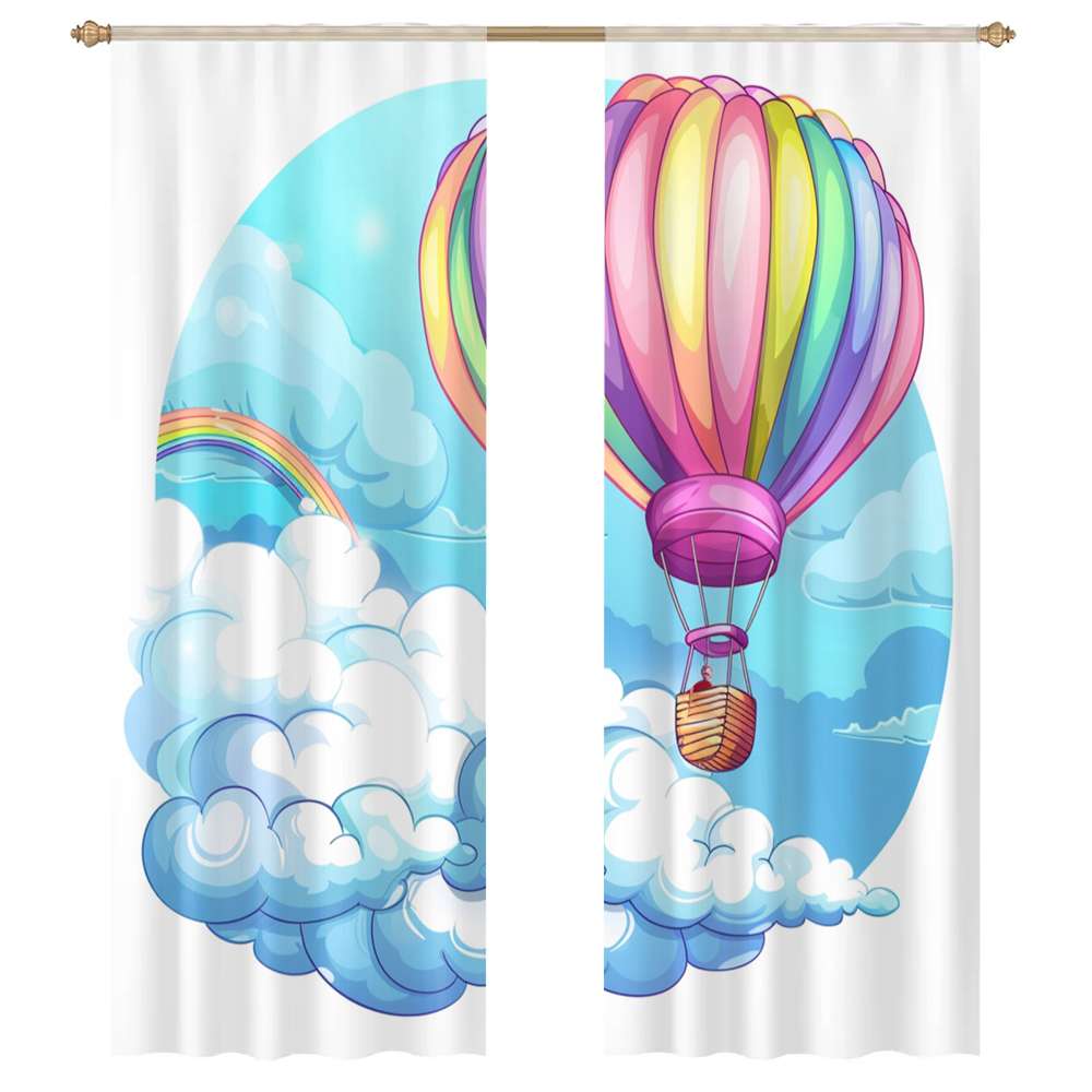 Cute Rainbow Hot Air Balloon Modern Tulle Window Curtains for Living ...