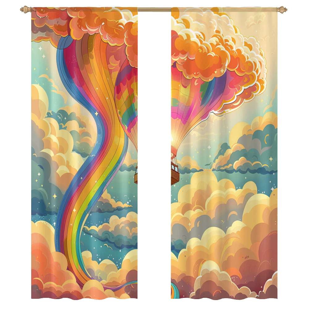 Cute Rainbow Hot Air Balloon Modern Tulle Window Curtains for Living ...