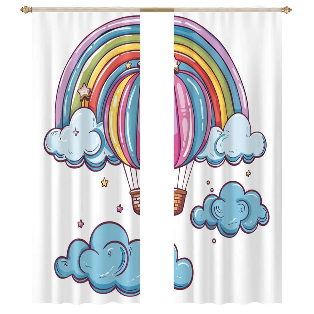 Cute Rainbow Hot Air Balloon Modern Tulle Window Curtains for Living ...
