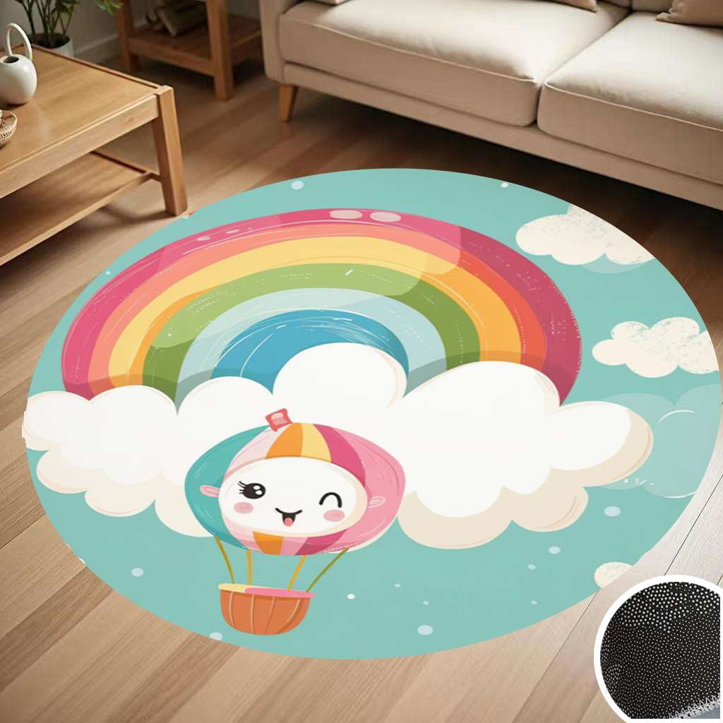 Cute Rainbow Hot Air Balloon Round Carpet Living Room Bedroom Home ...