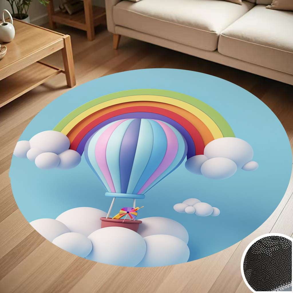 Cute Rainbow Hot Air Balloon Round Carpet Living Room Bedroom Home ...