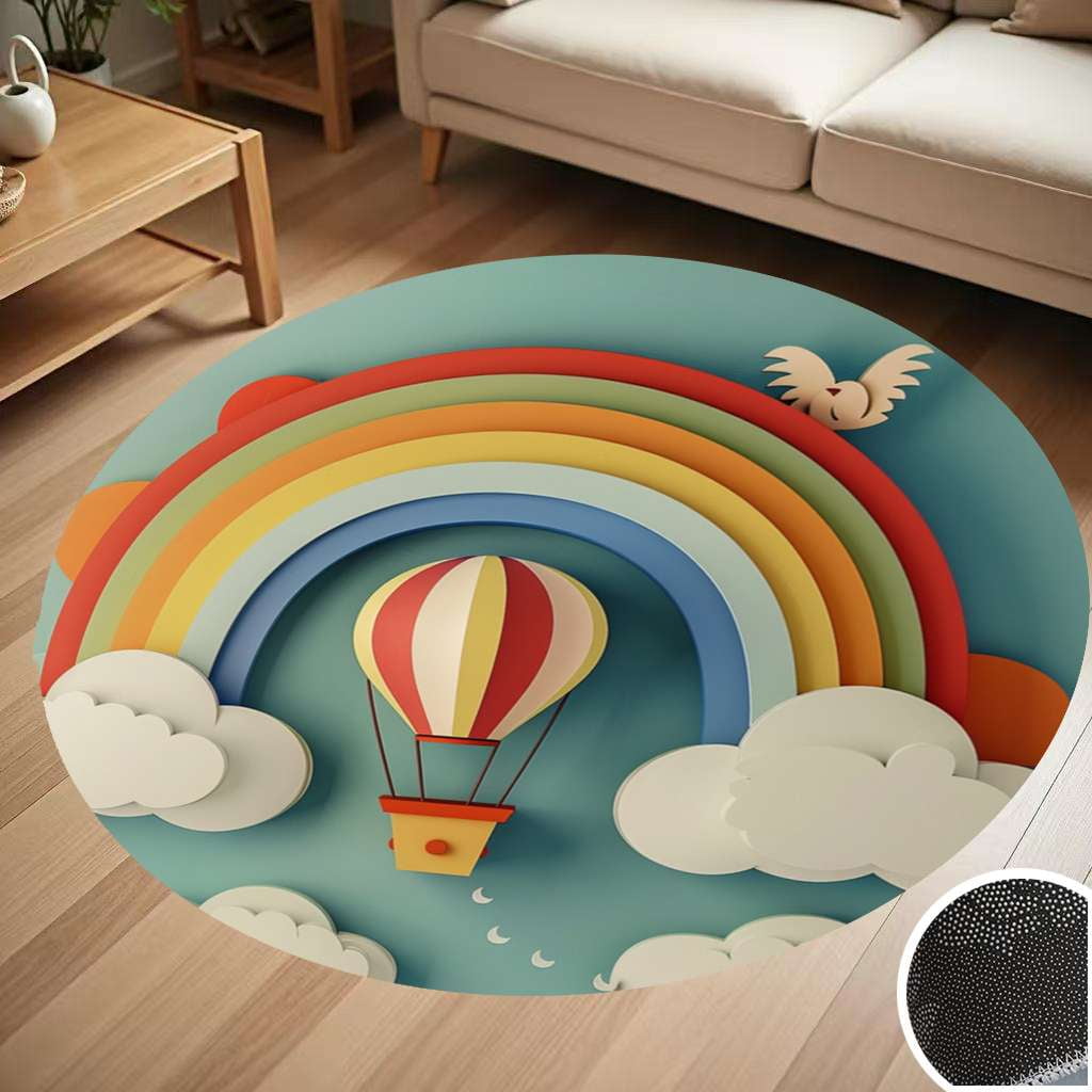 Cute Rainbow Hot Air Balloon Round Carpet Living Room Bedroom Home ...