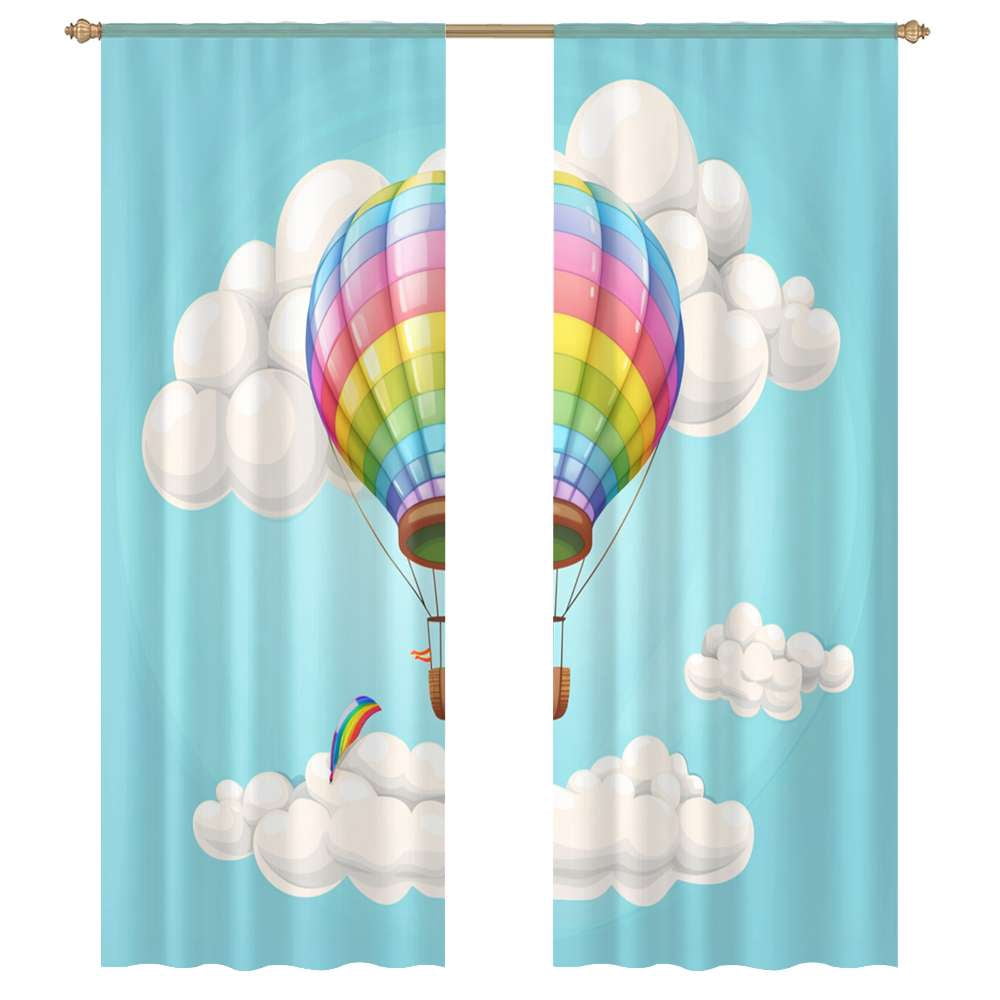 Cute Rainbow Hot Air Balloon Sheer Voile Curtain Window Tulle Curtains ...