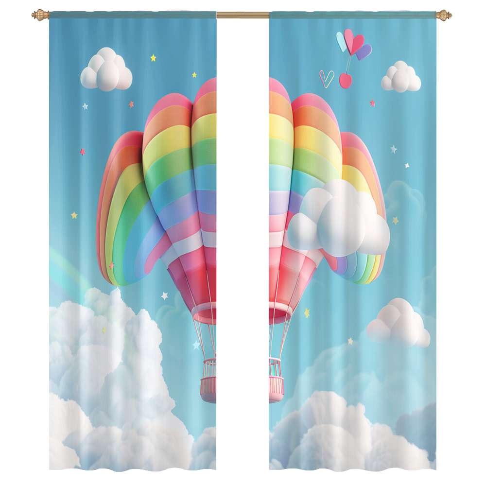 Cute Rainbow Hot Air Balloon Sheer Voile Curtain Window Tulle Curtains ...