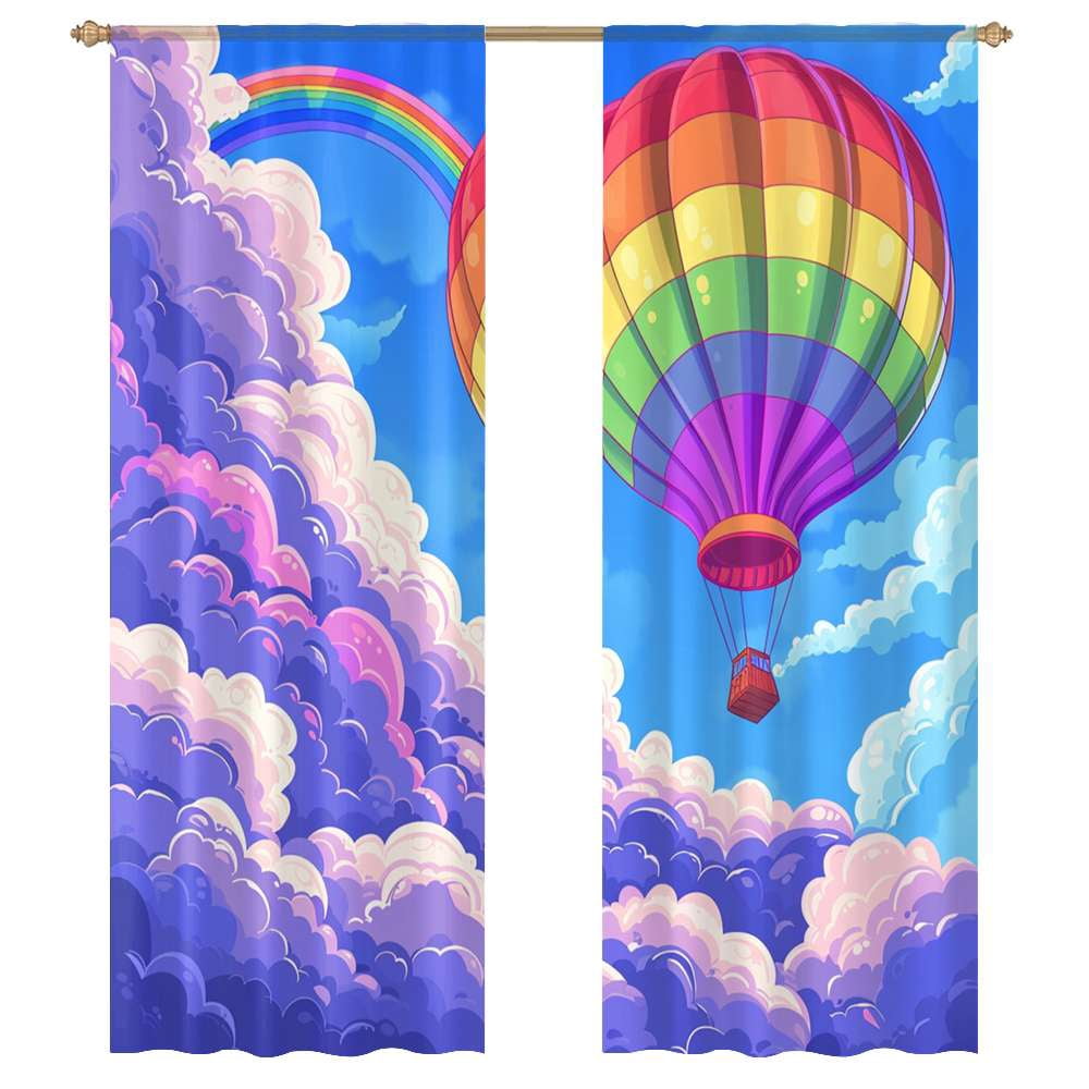 Cute Rainbow Hot Air Balloon Sheer Voile Curtain Window Tulle Curtains ...